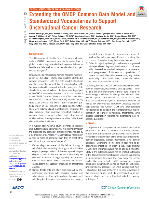 (PDF) Extending the OMOP Common Data Model and Standardized ...