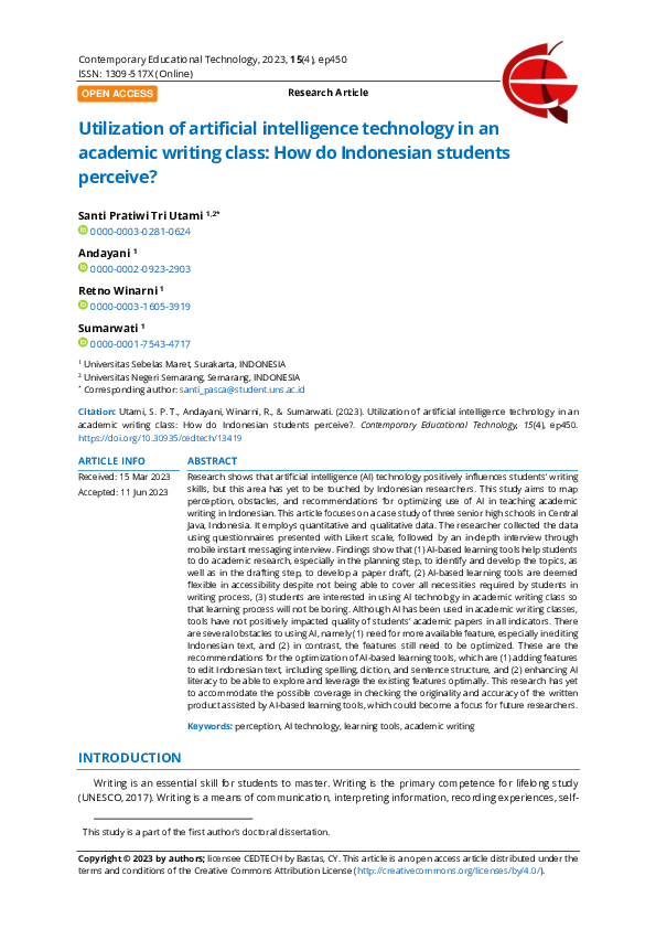 (PDF) Utilization of artificial intelligence technology in an academic writing class: How do ...