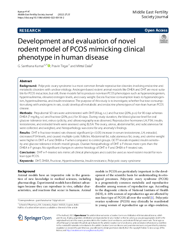 (PDF) Development and evaluation of novel rodent model of PCOS ...