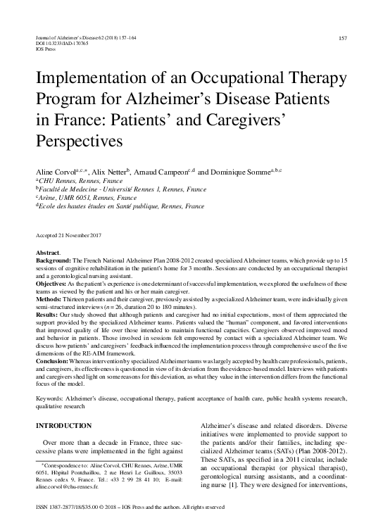(PDF) Implementation of an Occupational Therapy Program for Alzheimer's ...