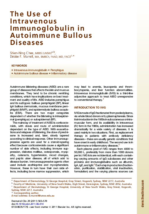 (PDF) The Use of Intravenous Immunoglobulin in Autoimmune Bullous Diseases