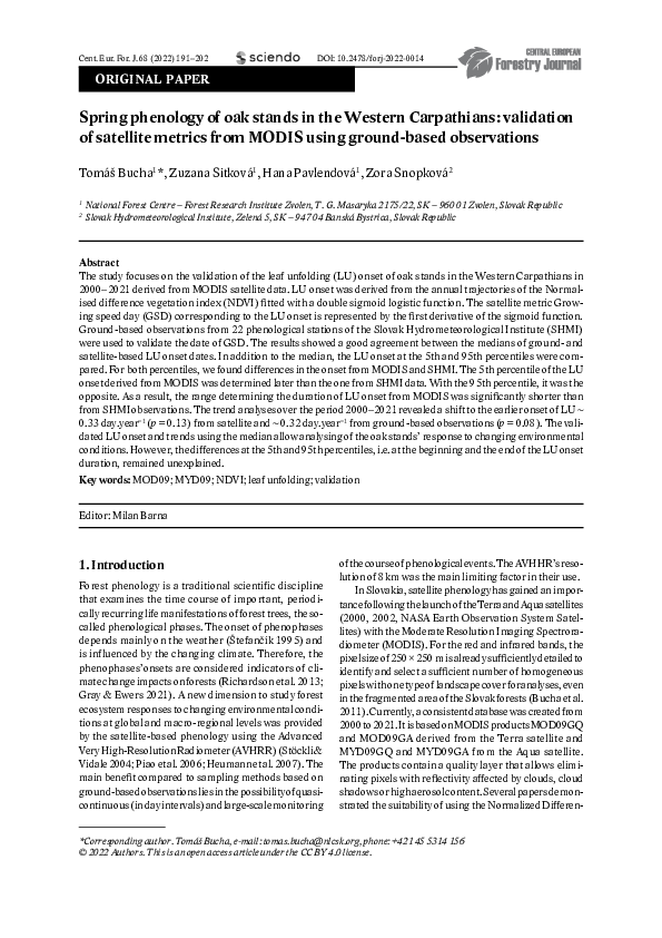 (PDF) Spring phenology of oak stands in the Western Carpathians ...