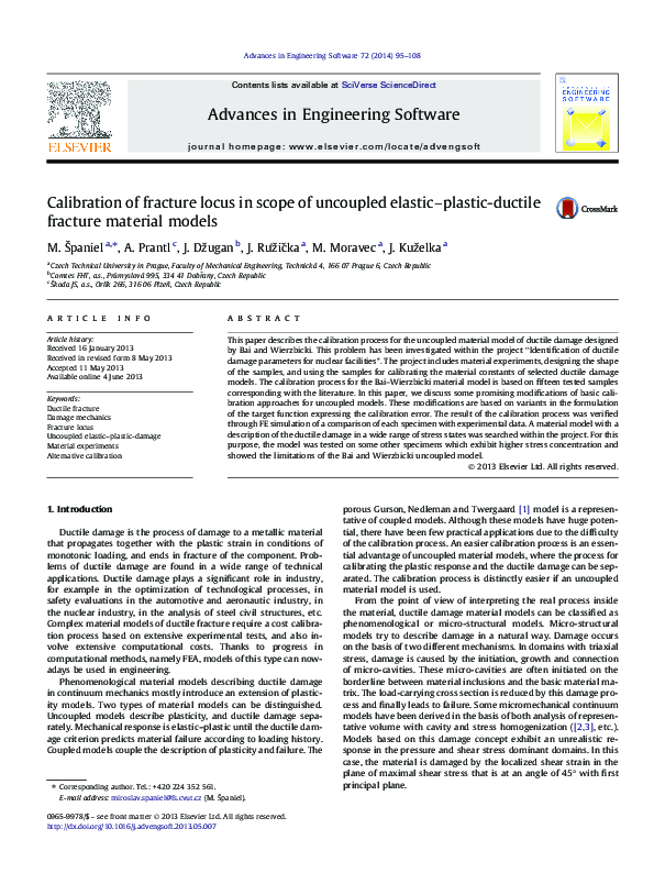 Pdf Calibration Of Fracture Locus In Scope Of Uncoupled Elastic