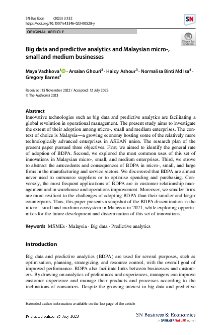 (PDF) Big data and predictive analytics and Malaysian micro-, small and medium businesses