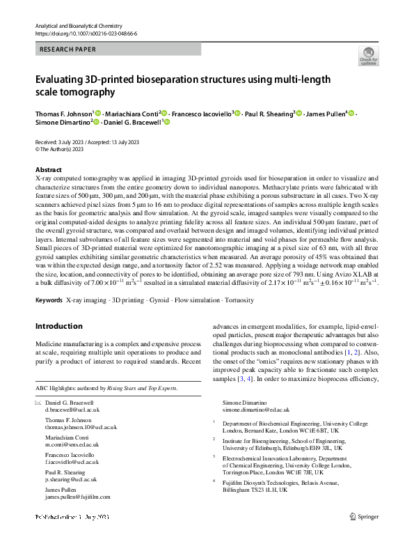 (PDF) Evaluating 3D printed bioseparation structures using multi-length scale tomography