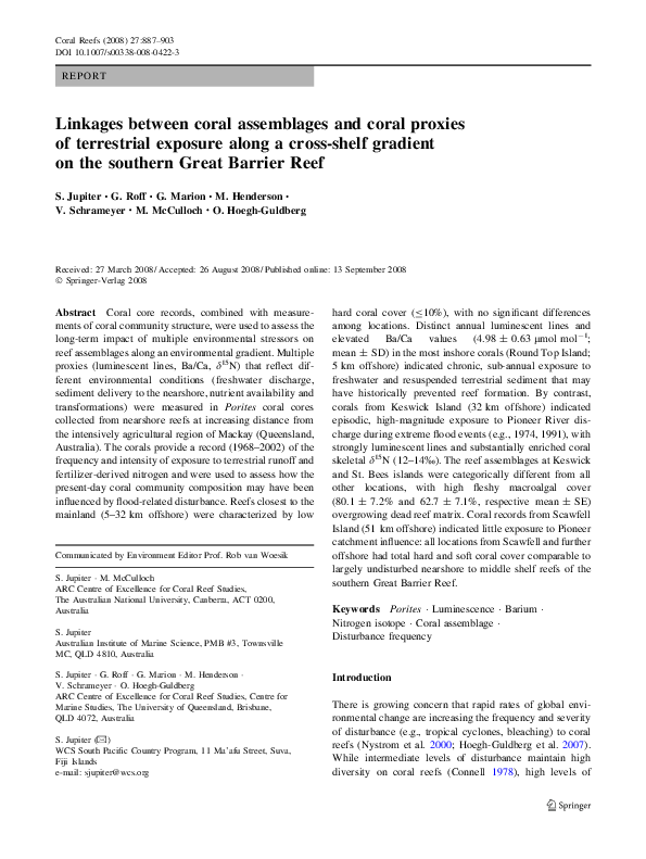 (PDF) Linkages between coral assemblages and coral proxies of ...