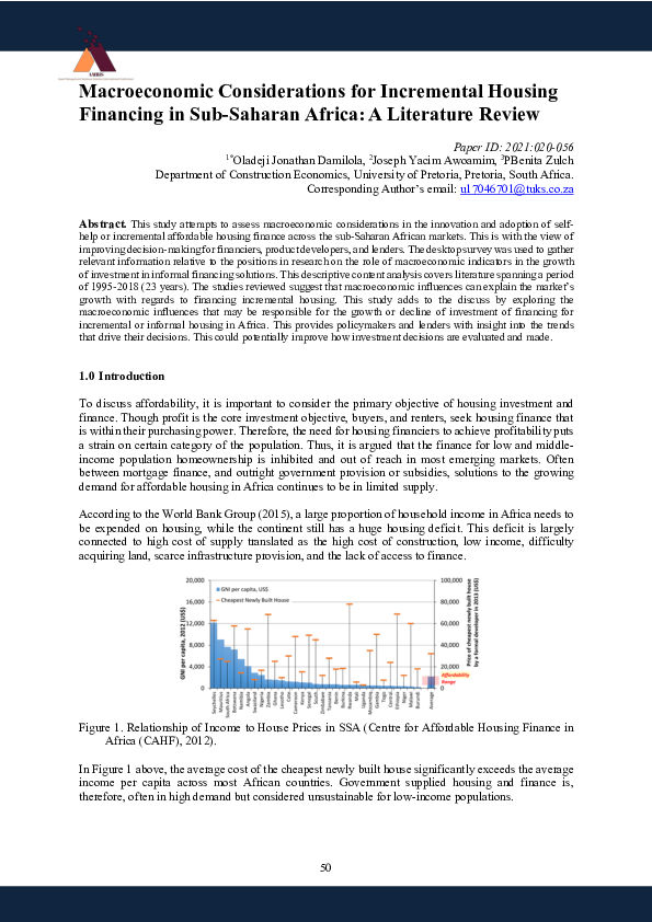 (PDF) Macroeconomic Considerations for Incremental Housing Financing in Sub-Saharan Africa: A ...
