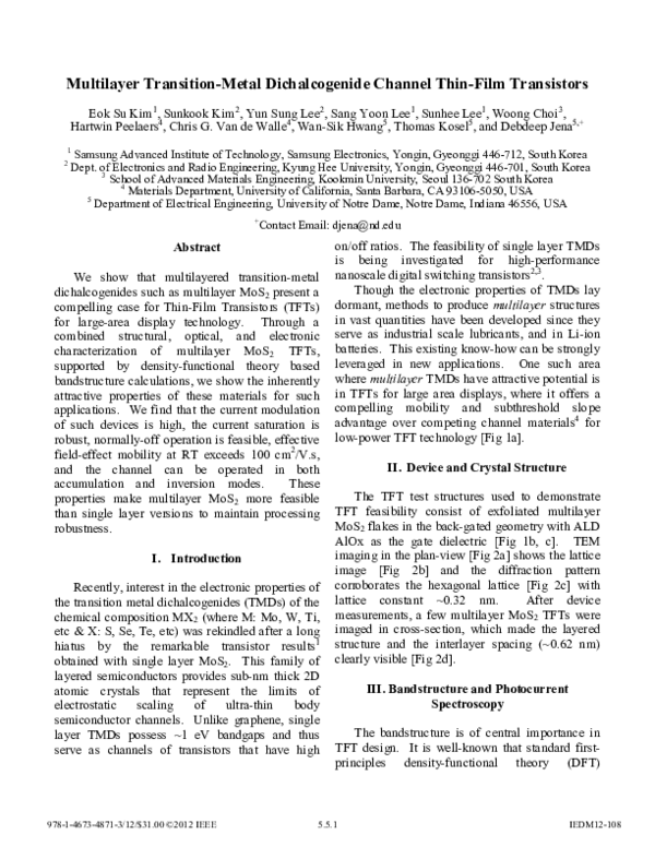 (PDF) Multilayer transition-metal dichalcogenide channel Thin-Film Transistors