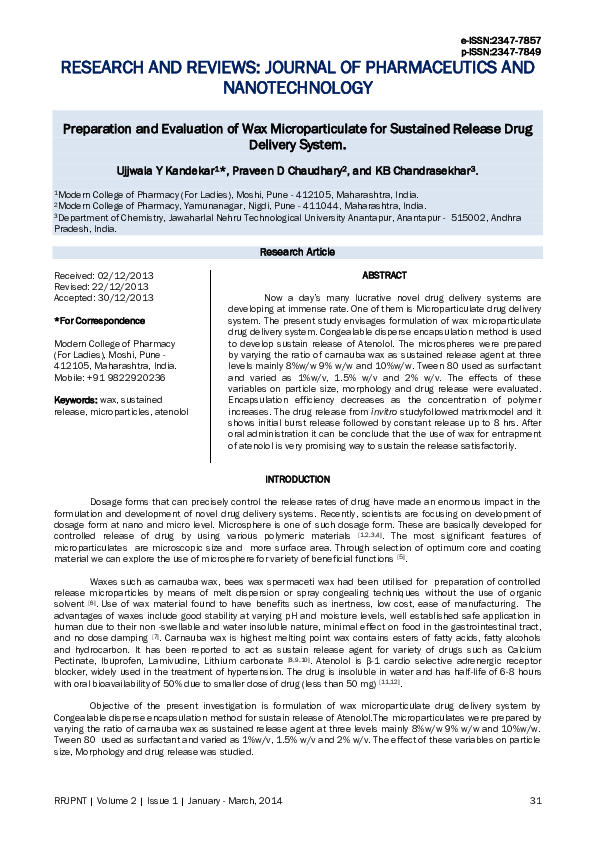 (PDF) OF PHARMACEUTICS AND NANOTECHNOLOGY Preparation and Evaluation of ...