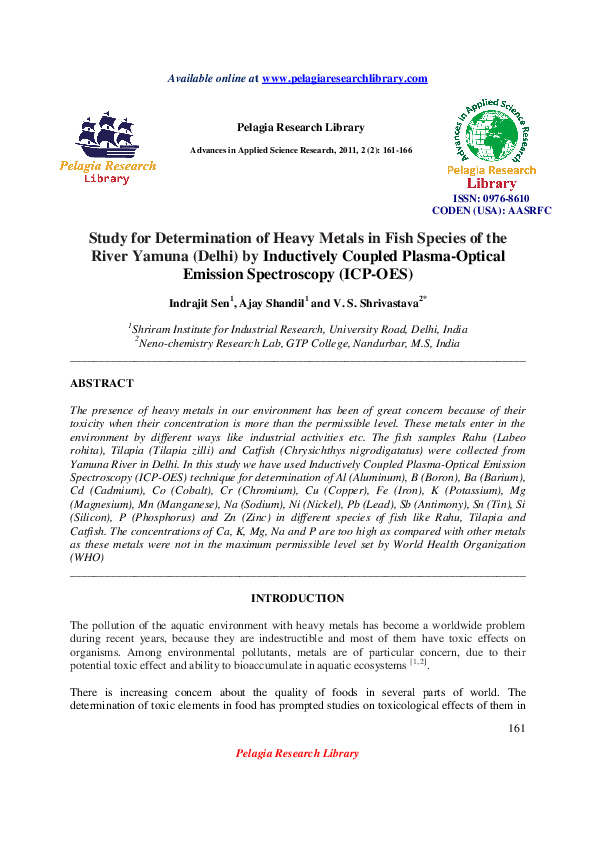 (PDF) Study for Determination of Heavy Metals in Fish Species of the ...