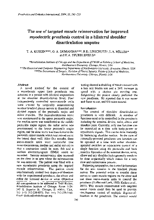 (PDF) The use of targeted muscle reinnervation for improved myoelectric ...
