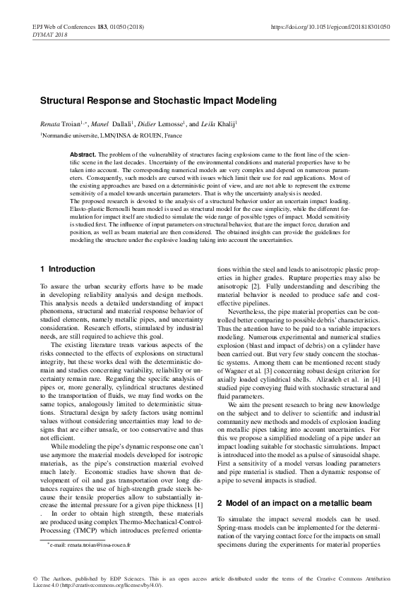 Pdf Structural Response And Stochastic Impact Modeling Manel Dallali