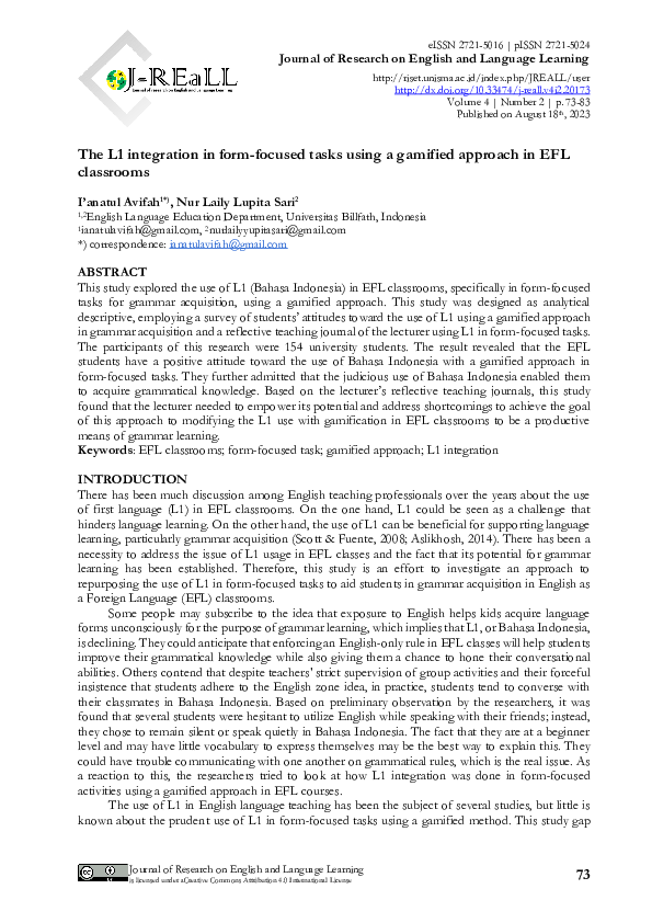 (PDF) The L1 integration in form-focused tasks using a gamified ...