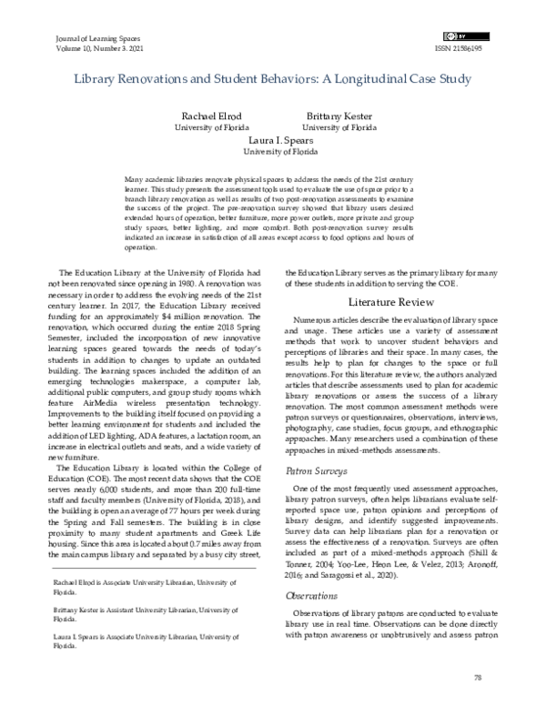(PDF) Library Renovations and Student Behaviors: A Longitudinal Case Study