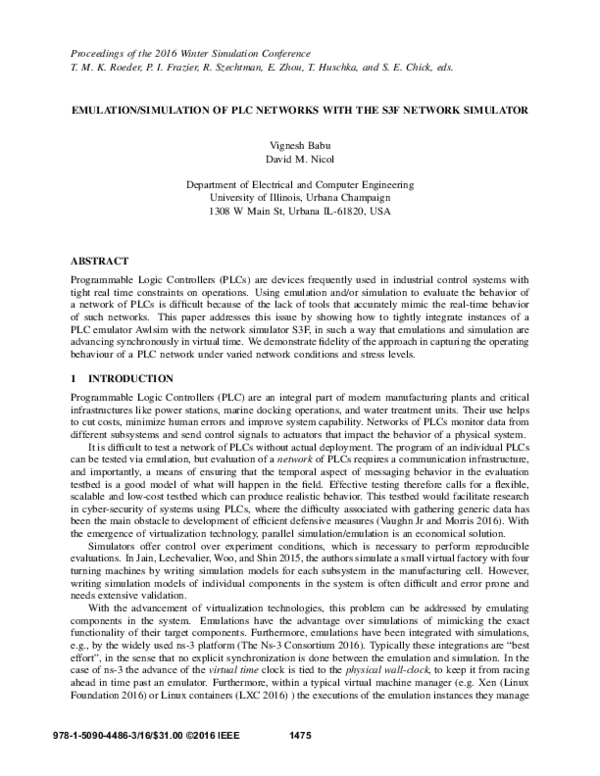 Pdf Emulationsimulation Of Plc Networks With The S3f Network Simulator 0584