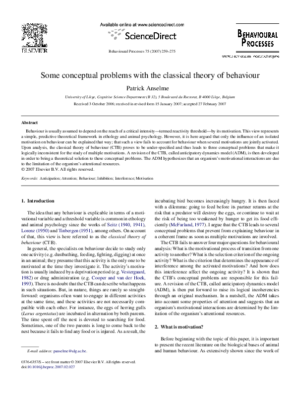(PDF) Some conceptual problems with the classical theory of behaviour