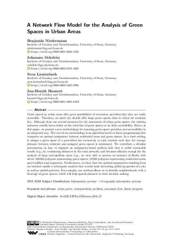 (PDF) A Network Flow Model for the Analysis of Green Spaces in Urban Areas