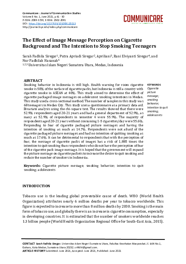 (PDF) The Effect Of Image Message Perception On Cigarette Background ...