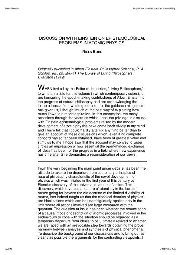 (PDF) Discussion with Einstein on Epistemological Problems in Atomic ...