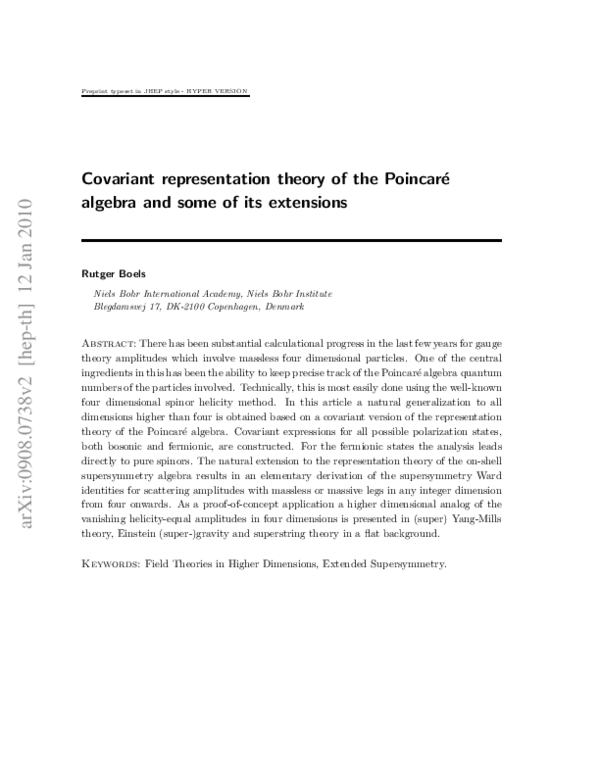 (PDF) Covariant representation theory of the Poincaré algebra and some ...