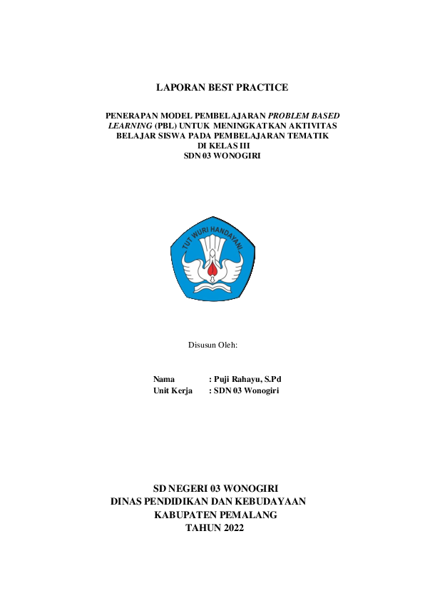 (PDF) LAPORAN BEST PRACTICE PENERAPAN MODEL PEMBELAJARAN PROBLEM BASED LEARNING (PBL) UNTUK ...