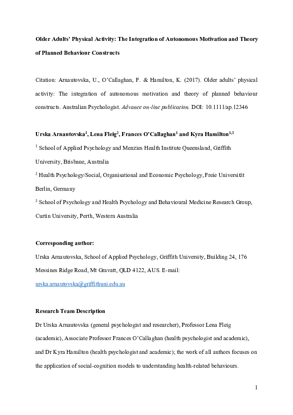 (PDF) Older Adults’ Physical Activity: The Integration of Autonomous ...