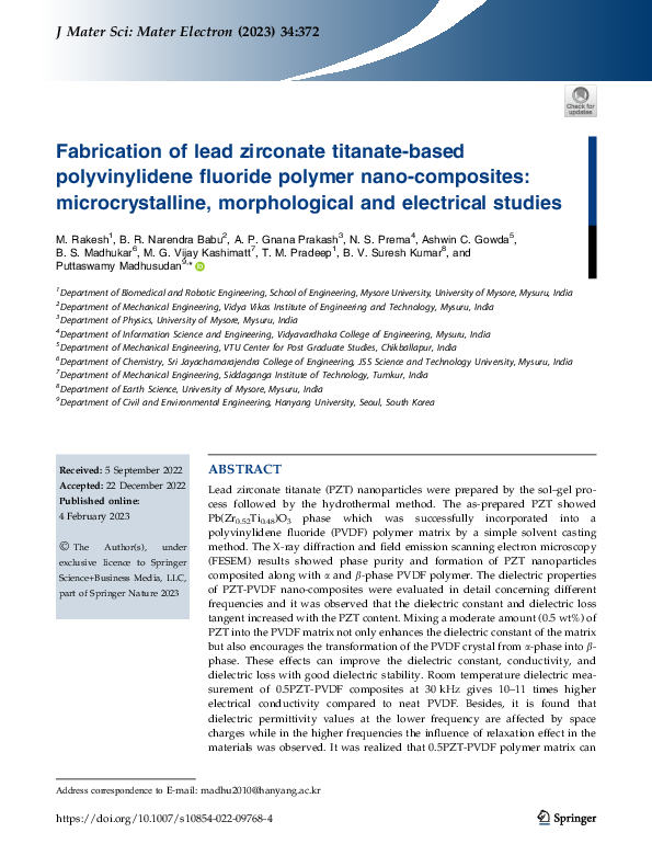 (PDF) Fabrication of lead zirconate titanate-based polyvinylidene fluoride polymer nano ...