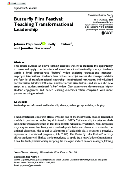 (PDF) Butterfly Film Festival: Teaching Transformational Leadership