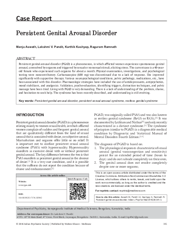 (PDF) Persistent Genital Arousal Disorder | Karthik Kashyap - Academia.edu
