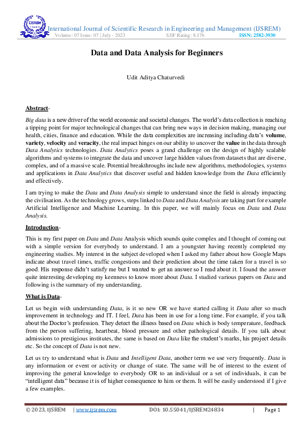 (PDF) Data and Data Analysis for Beginners