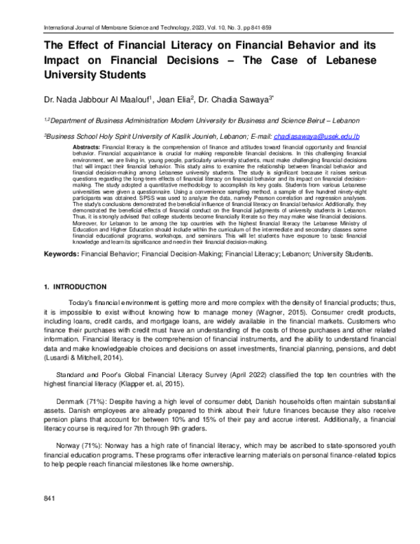 (PDF) The Effect of Financial Literacy on Financial Behavior and its ...