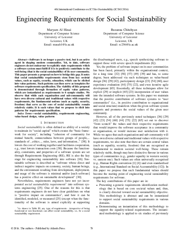 (PDF) Engineering Requirements for Social Sustainability