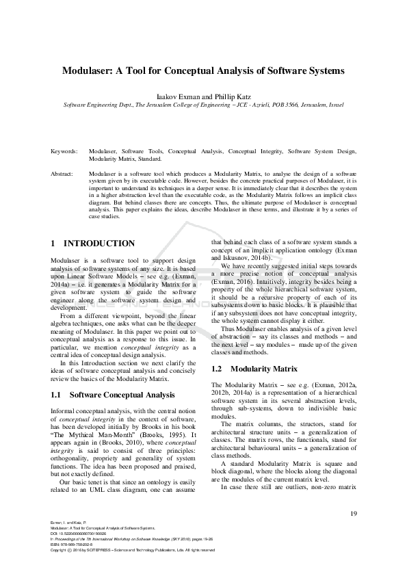 (PDF) Modulaser: A Tool for Conceptual Analysis of Software Systems