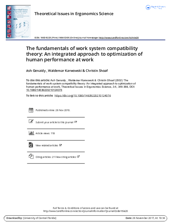 (PDF) The fundamentals of work system compatibility theory: An ...