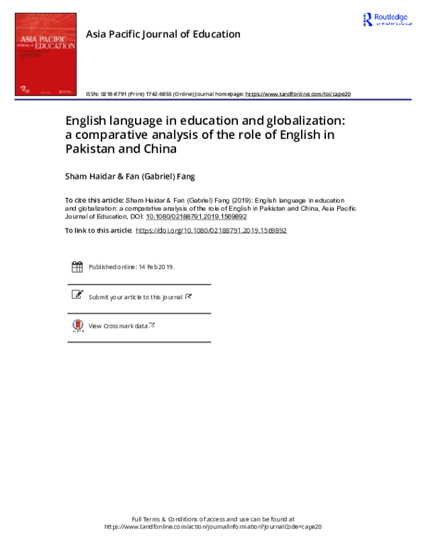 (PDF) English language in education and globalization: a comparative ...