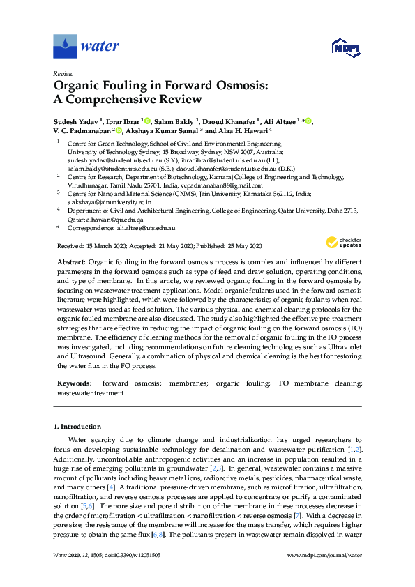 (PDF) Organic Fouling in Forward Osmosis: A Comprehensive Review