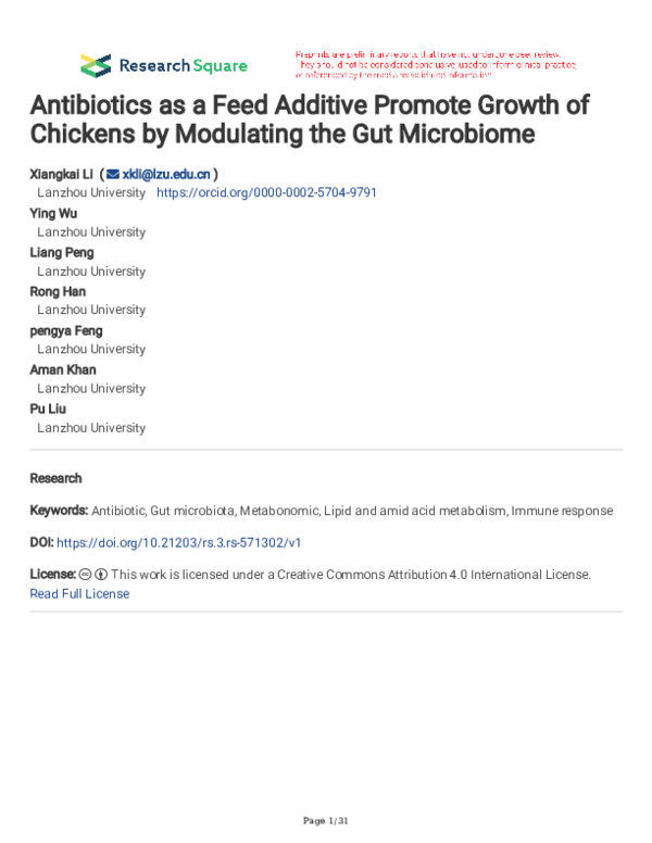 (PDF) Antibiotics as a Feed Additive Promote Growth of Chickens by ...