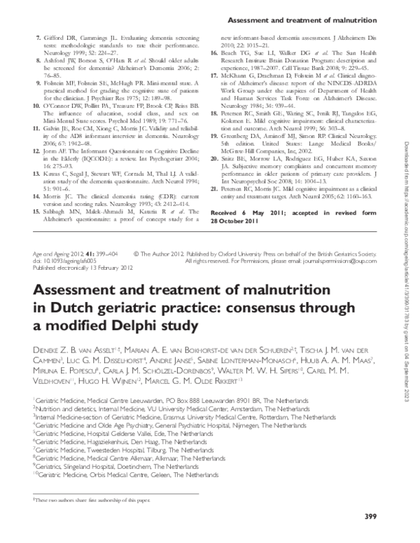 (PDF) Consensus Guidelines for Geriatric Malnutrition