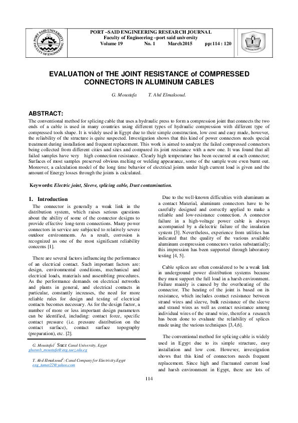 (PDF) EVALUATION of THE JOINT RESISTANCE of COMPRESSED CONNECTORS IN ...