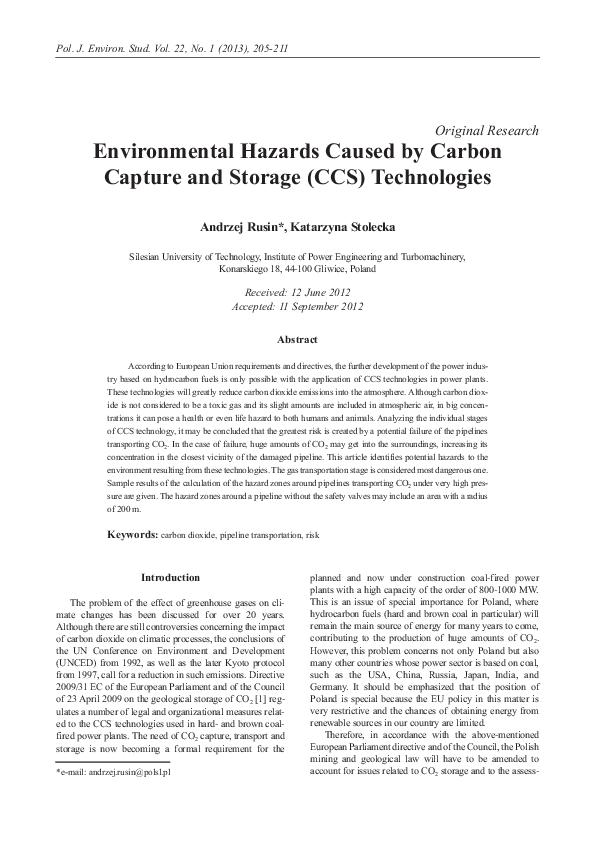 (PDF) Environmental Hazards Caused by Carbon Capture and Storage (CCS ...