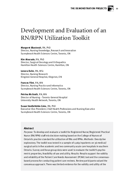 (PDF) Development and Evaluation of an RN/RPN Utilization Toolkit