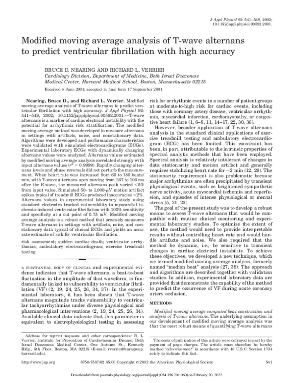 (PDF) Modified moving average analysis of T-wave alternans to predict ventricular fibrillation ...