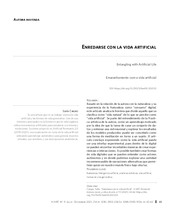 (PDF) Enredarse con la vida artificial