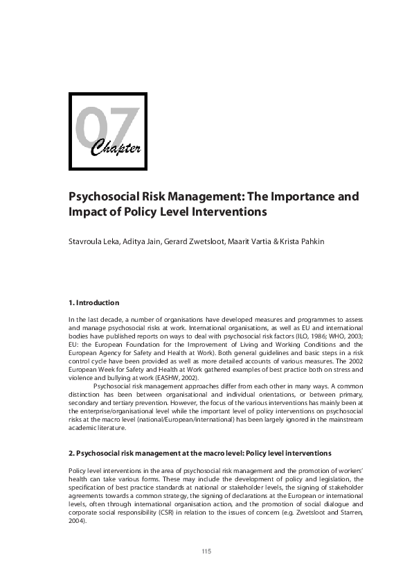(PDF) Psychosocial Risk Management: The Importance and Impact of Policy ...