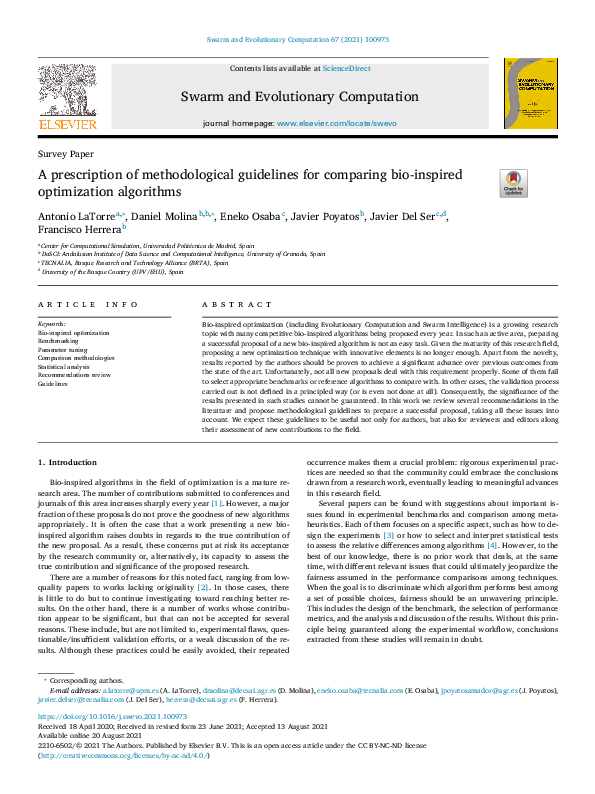 (PDF) A prescription of methodological guidelines for comparing bio-inspired optimization ...