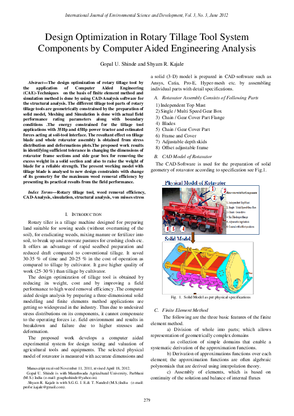 Pdf Design Optimization In Rotary Tillage Tool System Components By Computer Aided