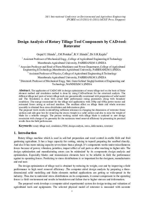 (PDF) Design Analysis of Rotary Tillage Tool Components by CAD-tool: Rotavator