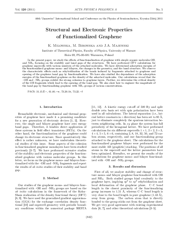 (PDF) Structural and Electronic Properties of Functionalized Graphene