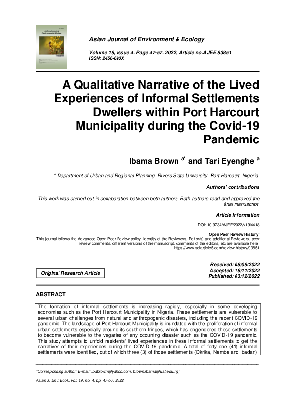 (PDF) A Qualitative Narrative of the Lived Experiences of Informal ...