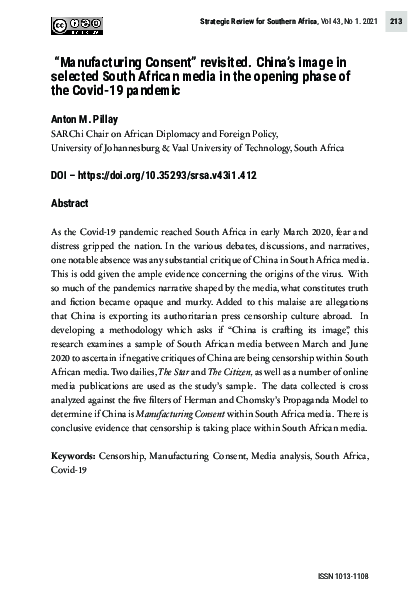 (PDF) Manufacturing Consent Revisted: China’s image in selected South ...